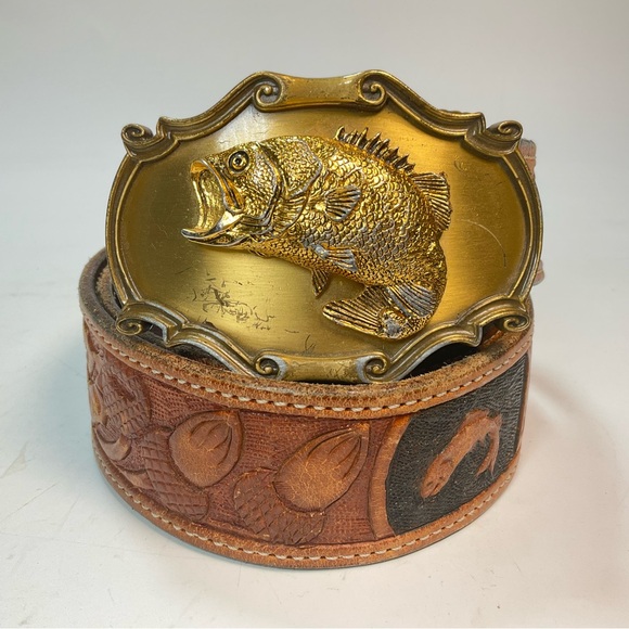 Accessories | Vintage 1978 Raintree Bass Fish Buckle Usa Leather Belt ...
